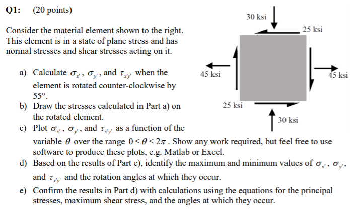 Solved Q1: (20 points) 30 ksi 25 ksi Consider the material | Chegg.com