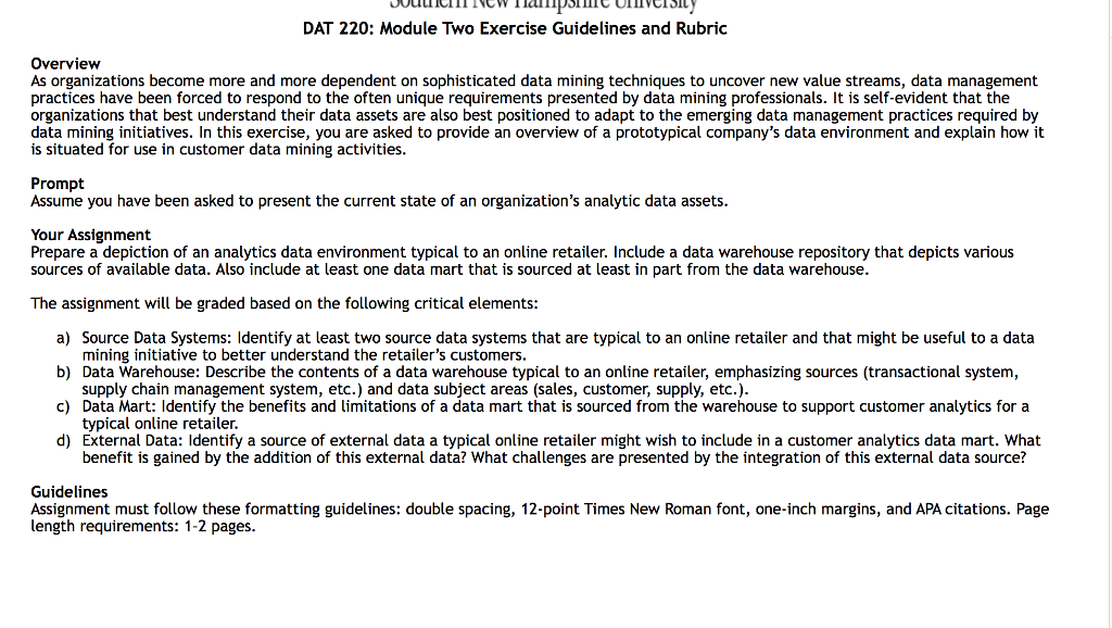 DAT 220: Module Two Exercise Guidelines and Rubric | Chegg.com
