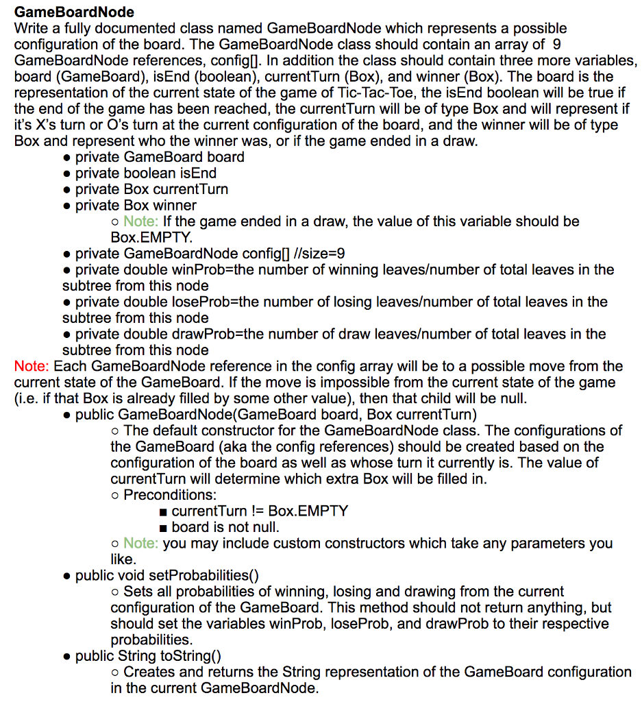 Solved [JAVA] Need help trying to create an Artificial | Chegg.com