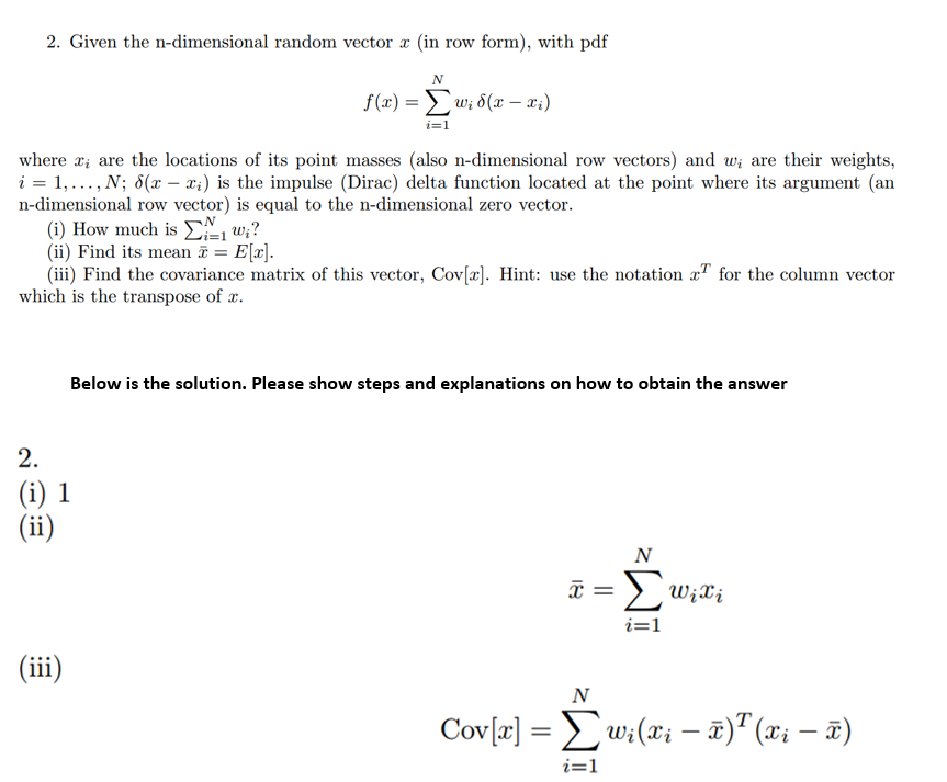 2. Given the n-dimensional random vector r (in row | Chegg.com