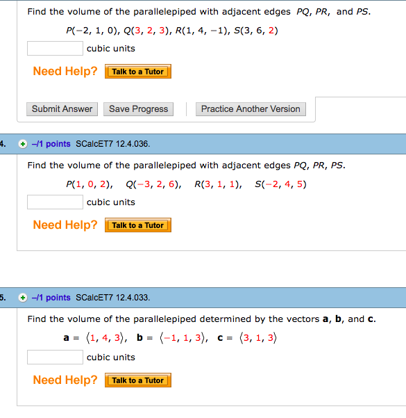 Solved Find the volume of the parallelepiped with adjacent | Chegg.com