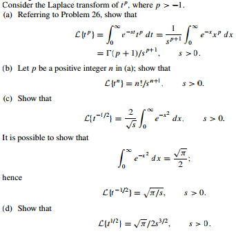 Solved Consider the Laplace transform of tP, where p -l. (a) | Chegg.com