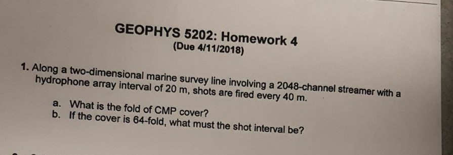 GEOPHYS 5202: Homework 4 (Due 4/11/2018) 1. Along a | Chegg.com