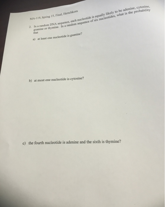 Solved In random DNA sequence, each nucleotide is equally | Chegg.com