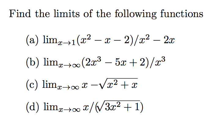 Solved Find the limits of the following functions (a) lim,-1 | Chegg.com