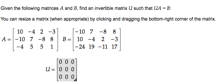 Solved Given the following matrices A and B, find an | Chegg.com