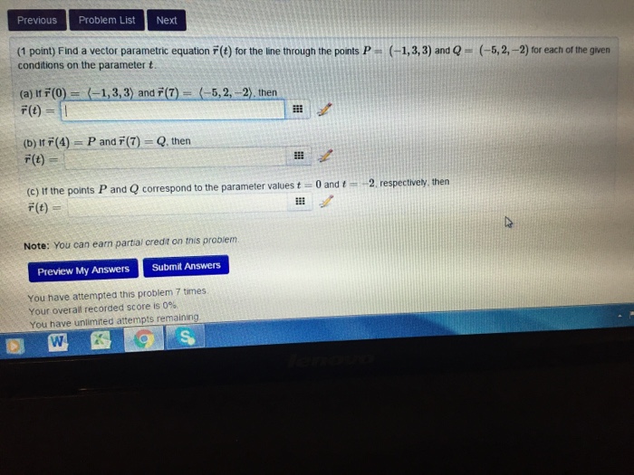 Solved Find a vector parametric equation t(t) for the line | Chegg.com