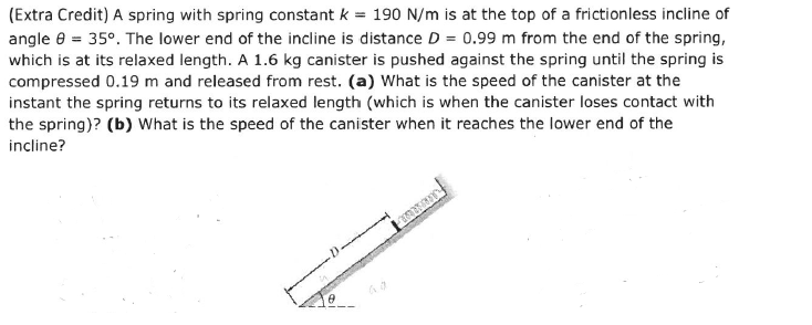 Solved (Extra Credit) A spring with spring constant k190 N/m | Chegg.com