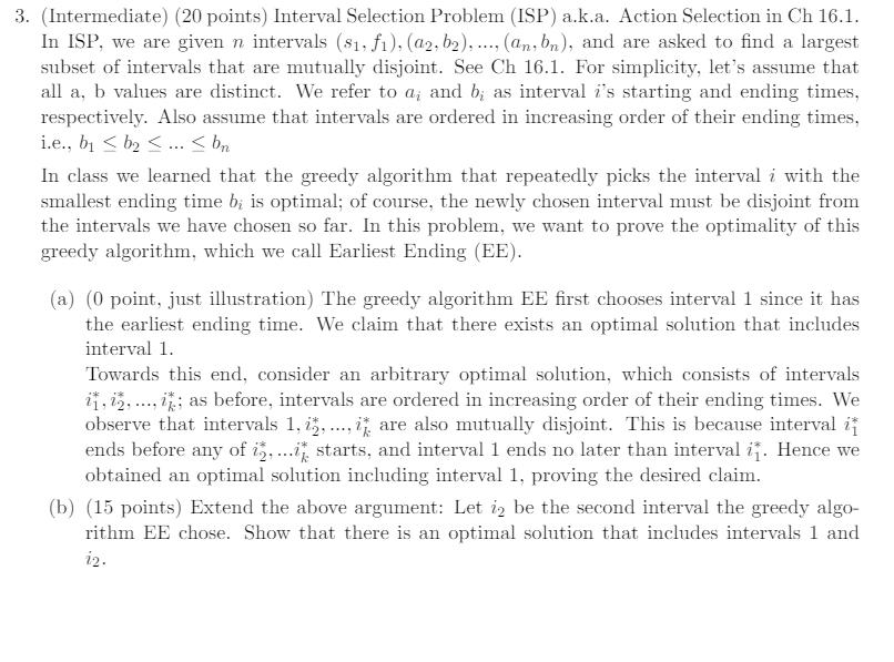 3. (Intermediate) (20 points) Interval Selection | Chegg.com
