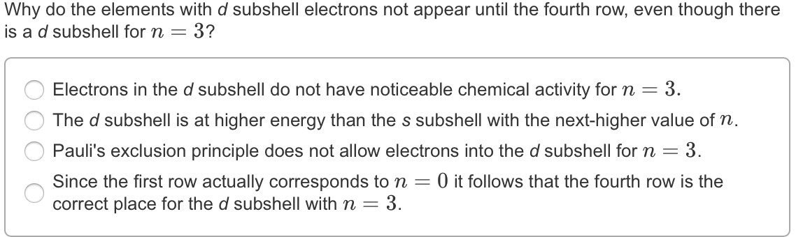 Solved Why do the elements with d subshell electrons not | Chegg.com