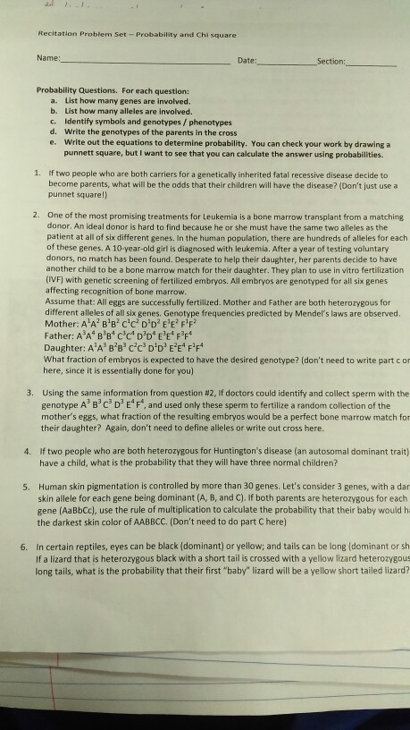 Solved Recitation Problem Set- Probability and Chi square | Chegg.com