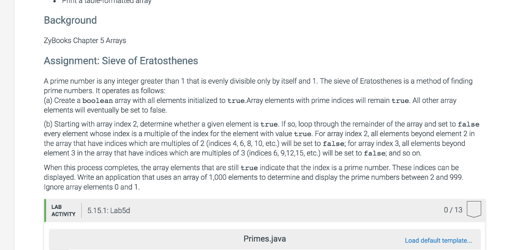 Solved Background Zybooks Chapter 5 Arrays Assignment Sieve
