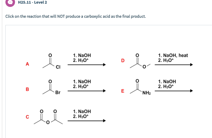 Solved H25.11 Level 2 Click on the reaction that will NOT | Chegg.com