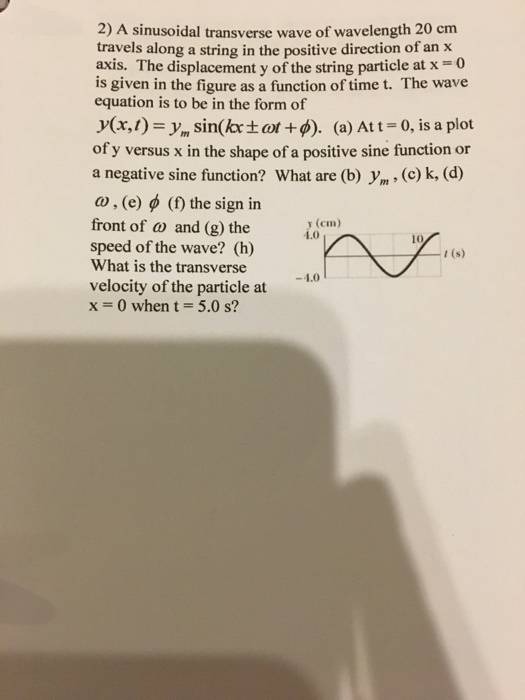 Solved A sinusoidal transverse wave of wavelength 20 cm | Chegg.com
