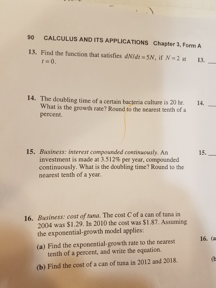 Solved 90 CALCULUS AND ITS APPLICATIONS Chapter 3, Form A | Chegg.com