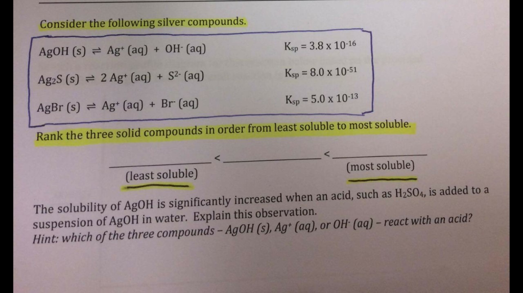 Solved Consider the following silver compounds. Ksp 3.8 x | Chegg.com