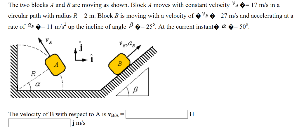 Solved The two blocks.4 and B are moving as shown. Block | Chegg.com