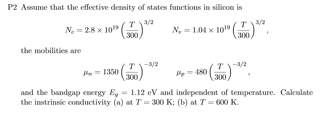 Solved P2 Assume that the effective density of states | Chegg.com