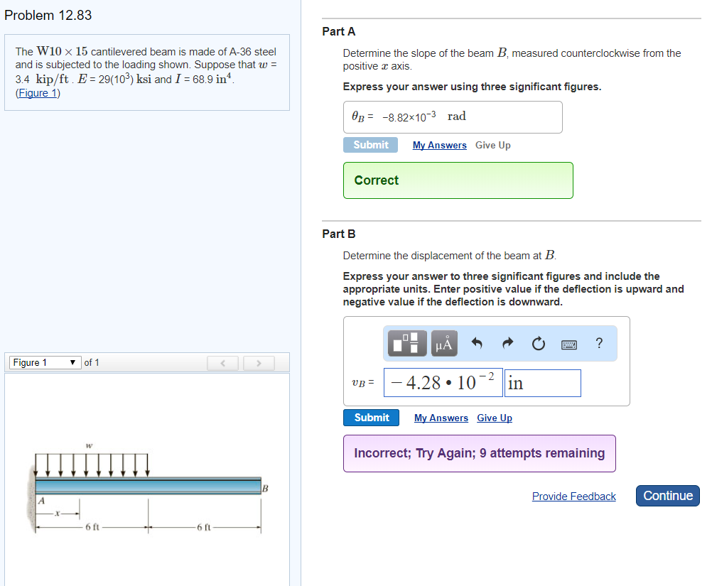 Solved Problem 12.83 Part A The W10 × 15 cantilevered beam | Chegg.com