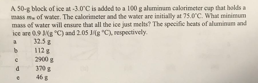 Solved A 50-g block of ice at-3.0°C is added to a 100 g | Chegg.com