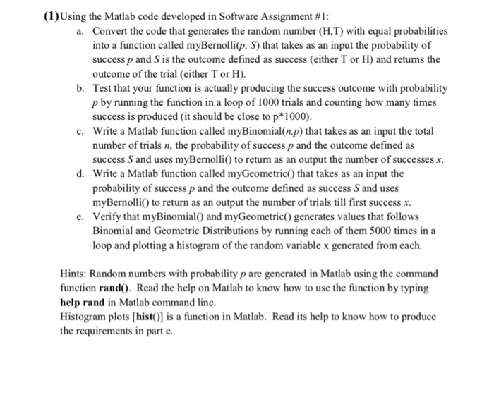 Solved 1 The Matlab Code Developed In Software Assignment 