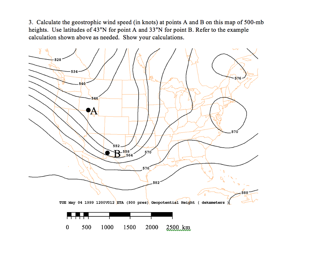Solved Calculate the geostrophic wind speed (in knots) at | Chegg.com