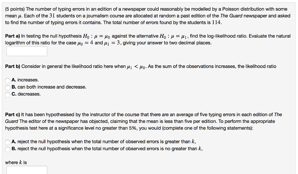 (5 points) The number of typing errors in an edition | Chegg.com