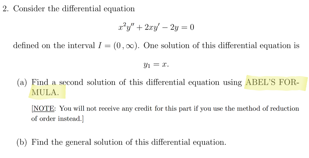 Solved Consider the differential equation x^2y" + 2xy' - 2y | Chegg.com