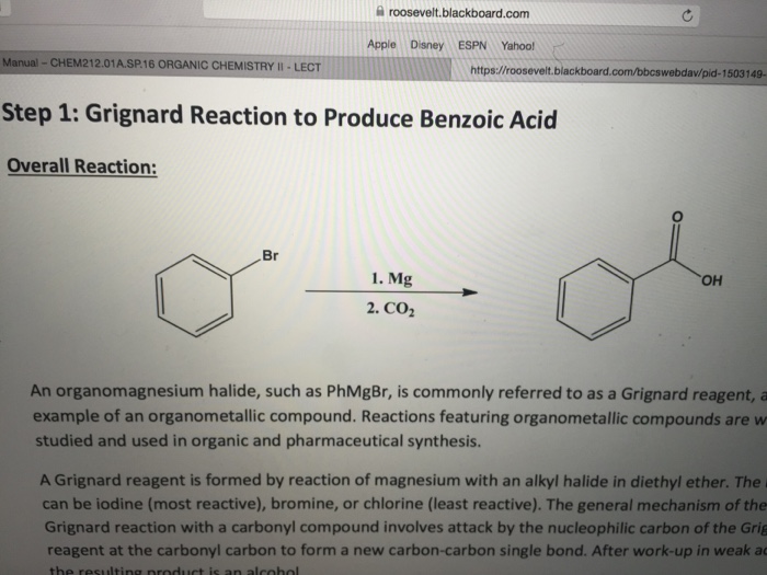 Solved Grignard Reaction to Produce Benzoic Acid Overall | Chegg.com