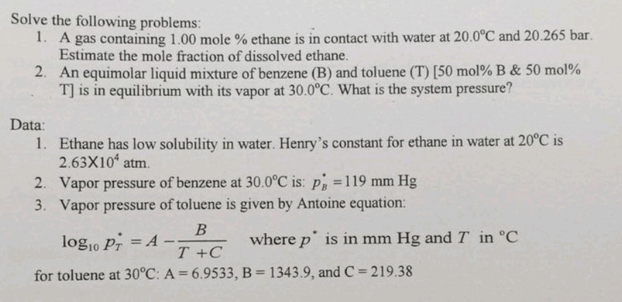 Solved Solve the following problems: A gas containing 1.00 | Chegg.com