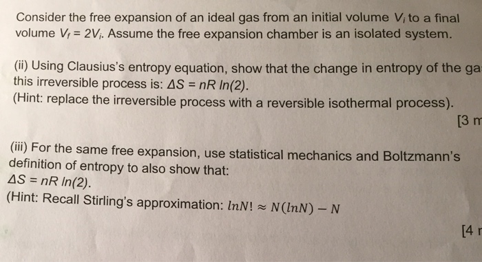 Solved Consider the free expansion of an ideal gas from an | Chegg.com
