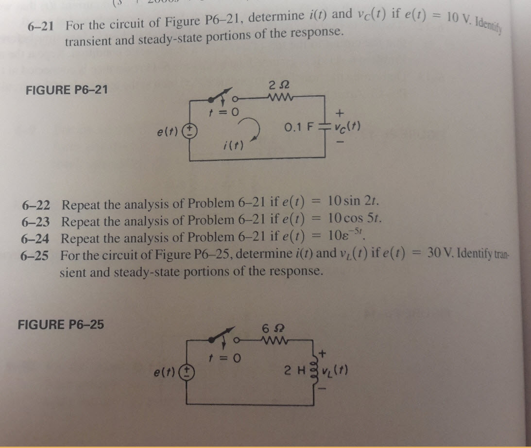 For the circuit of Figure P6-21, determine i(t) and | Chegg.com