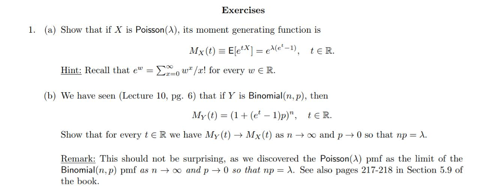 Solved Exercises 1. (a) Show that if X is Poisson(A), its | Chegg.com