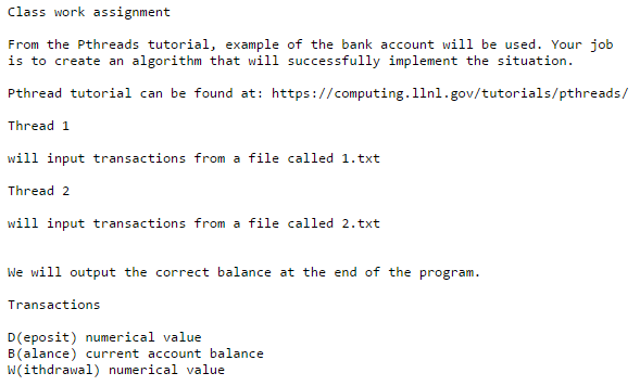 From the Pthreads tutorial, example of the bank | Chegg.com