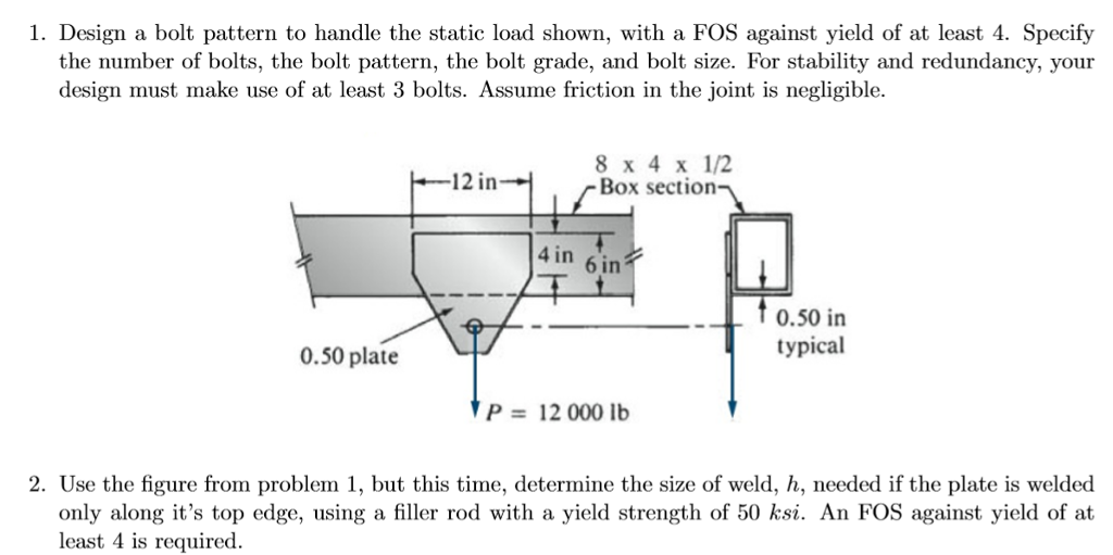 Solved Design a bolt pattern to handle the static load | Chegg.com
