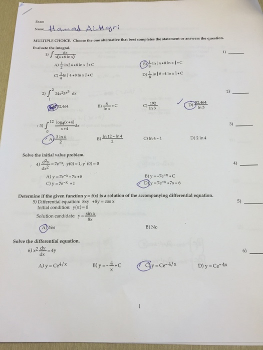 integral dx/k (4 + 8 ln x) 1/2 ln |4 + 8 ln x| + C | Chegg.com