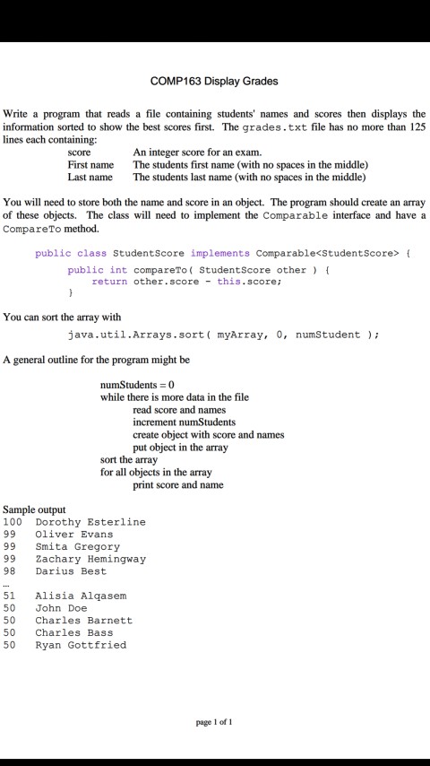 Solved COMP163 Display Grades Write a program that reads a | Chegg.com