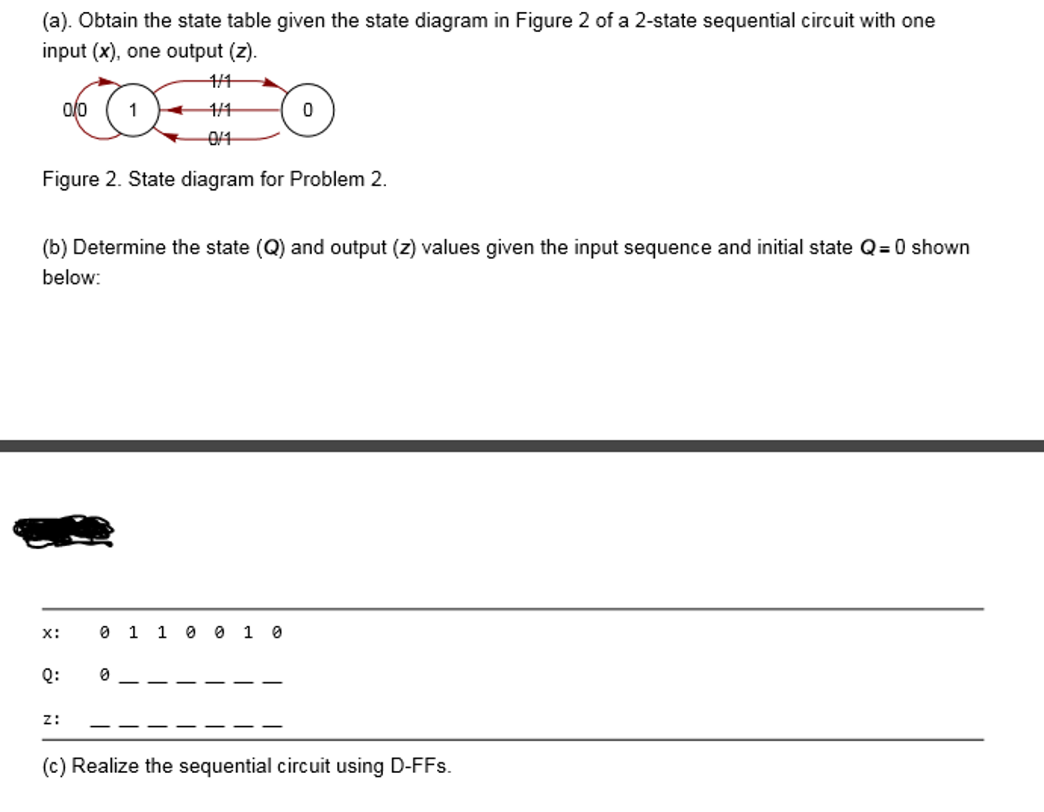 Solved Obtain the state table given the state diagram in | Chegg.com