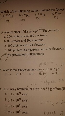 Solved Which of the following atoms contains the fewest a. | Chegg.com
