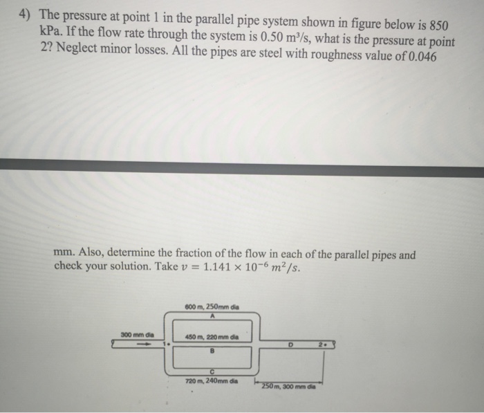 Solved 4) The pressure at point 1 in the parallel pipe | Chegg.com