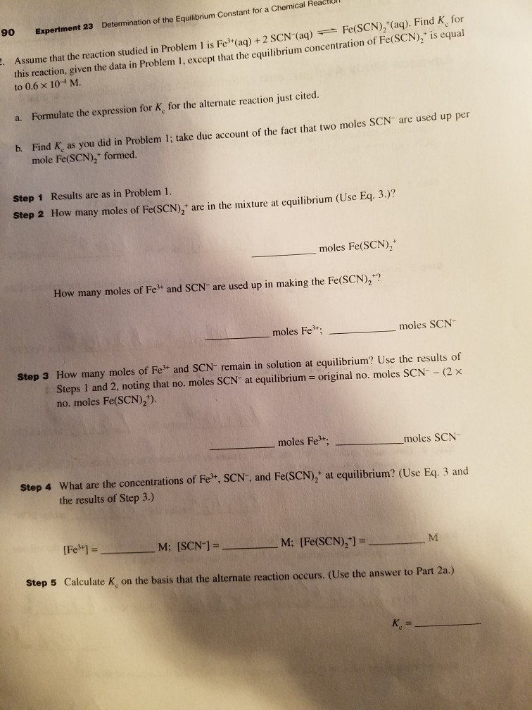 Solved 90 Experiment 23 Determination of the Equilibrium | Chegg.com