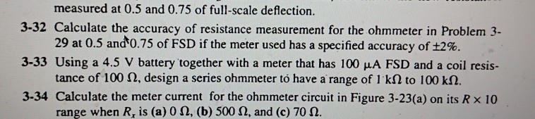 Solved 29 at 0.5 and0.75 of FSD if the meter used has a | Chegg.com