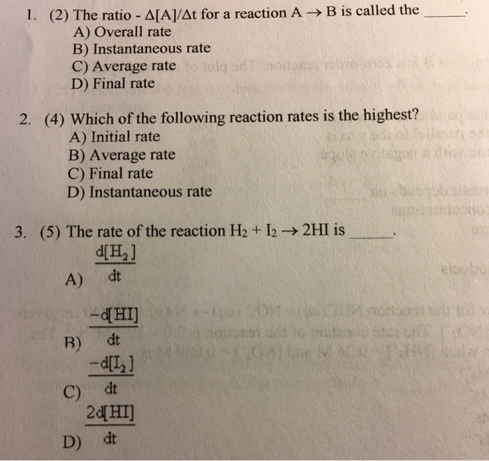 Solved The ratio - Delta[A]/Delta t for a reaction A | Chegg.com