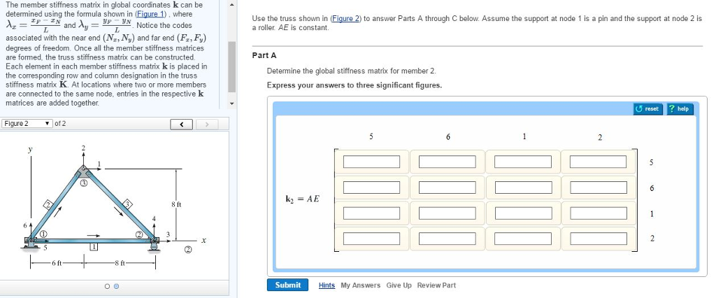 Solved The member stiffness matrix in global coordinates k | Chegg.com
