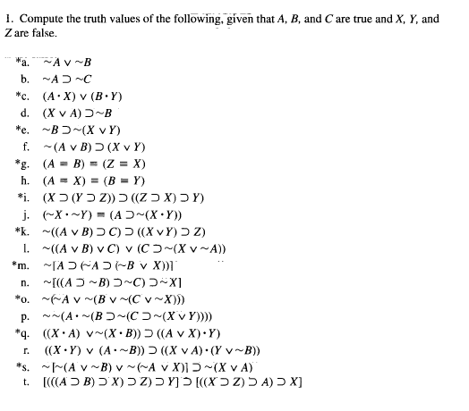 Solved I. Compute the truth values of the following, gíven | Chegg.com