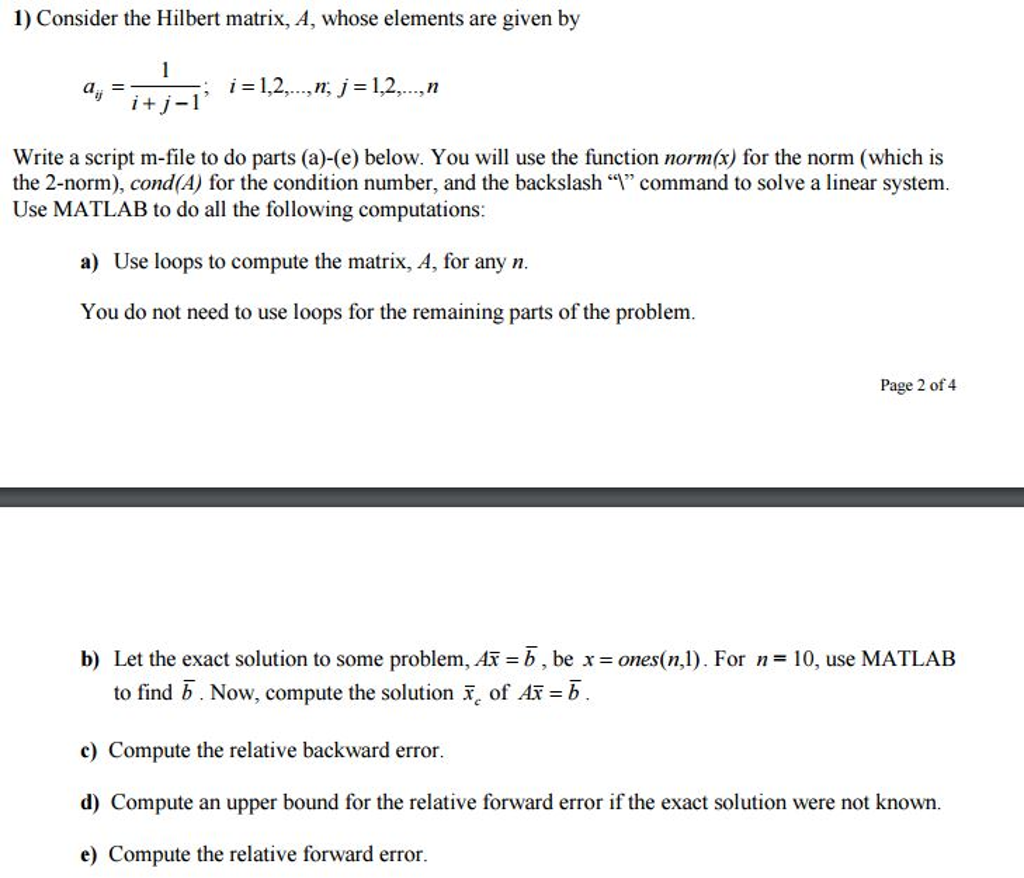 Consider the Hilbert matrix. A, whose elements are | Chegg.com