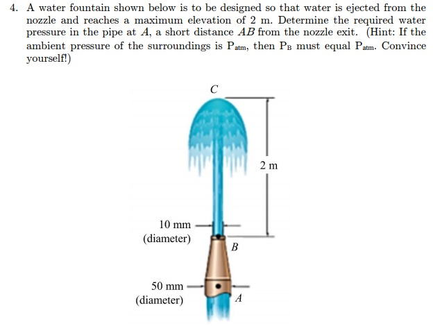 Solved 4. A water fountain shown below is to be designed so | Chegg.com