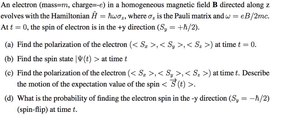 Solved An electron (mass-m, charge--e) in a homogeneous | Chegg.com