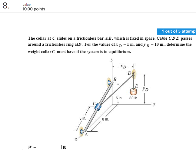 Solved 8. value 10.00 points 1 out of 3 attempt The collar | Chegg.com
