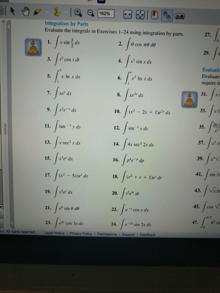 Solved 162% Integration by Parts Evaluate the integrals in | Chegg.com